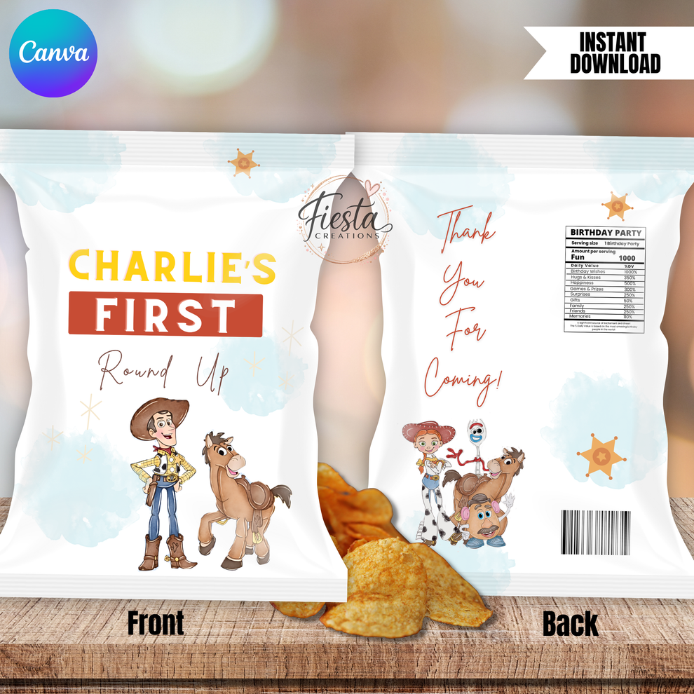 Toy Story (Blue) Birthday Chip Template | Editable Chip Bag Template ...
