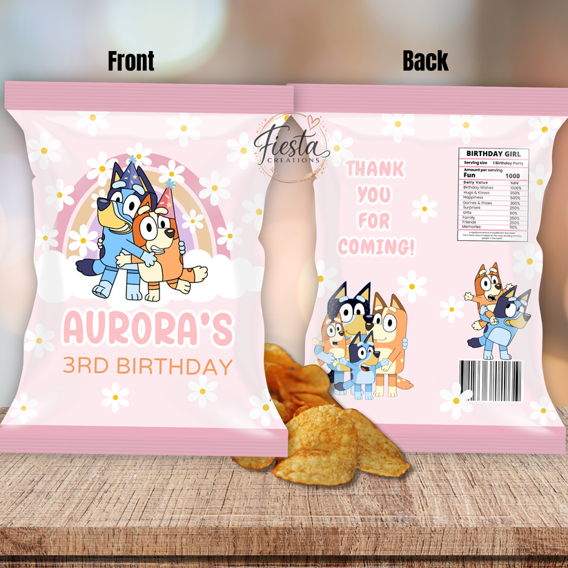 Bluey Pink Chip Bag | Editable Chip Bag Template | DIY Party Favor Wra ...